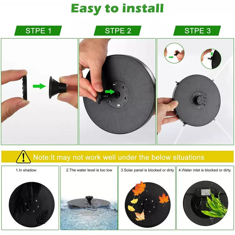 INF Water fountain solar powered 18 cm with colorful LED lighting - Fast