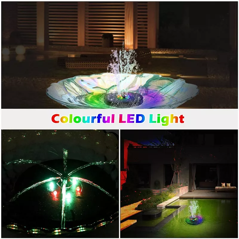 INF Water fountain solar powered 18 cm with colorful LED lighting - Fast