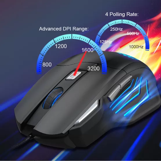 INF Wired Gaming Mouse: 7 Buttons, Ergonomic, Adjustable DPI, Backlight