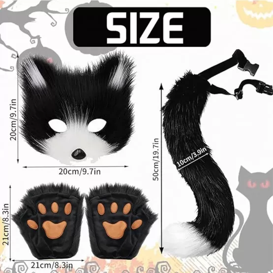 INF Plush Fox Mask Costume Set - 4 Pieces: Halloween Cosplay Accessories