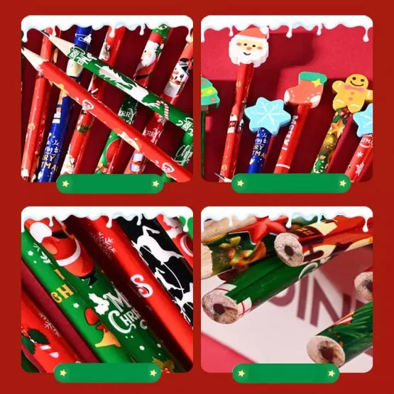 INF Christmas HB Pencils with Cartoon Eraser Toppers - Festive Writing Fun