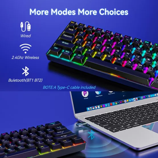 INF 61-Key Black RGB Mechanical Keyboard - Bluetooth 3-Mode Rechargeable